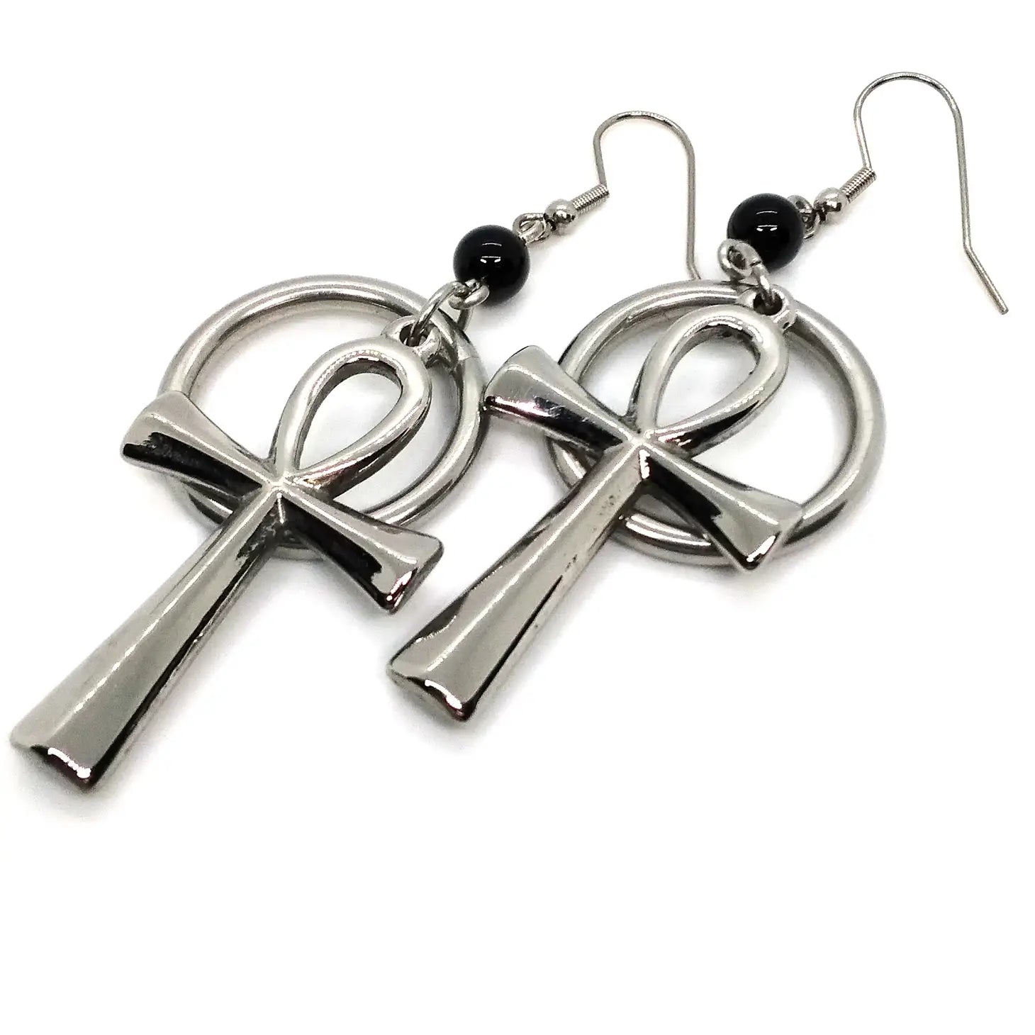 Eternal Bond Earrings: Ankh and Ring Design – Immortal Forest
